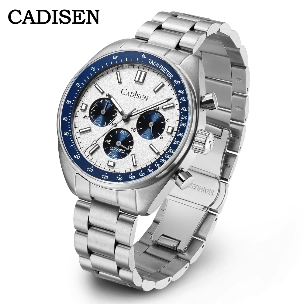 CADISEN 42MM Japan VD53 Chronograph Men Watch Stainless Steel Luminous ...