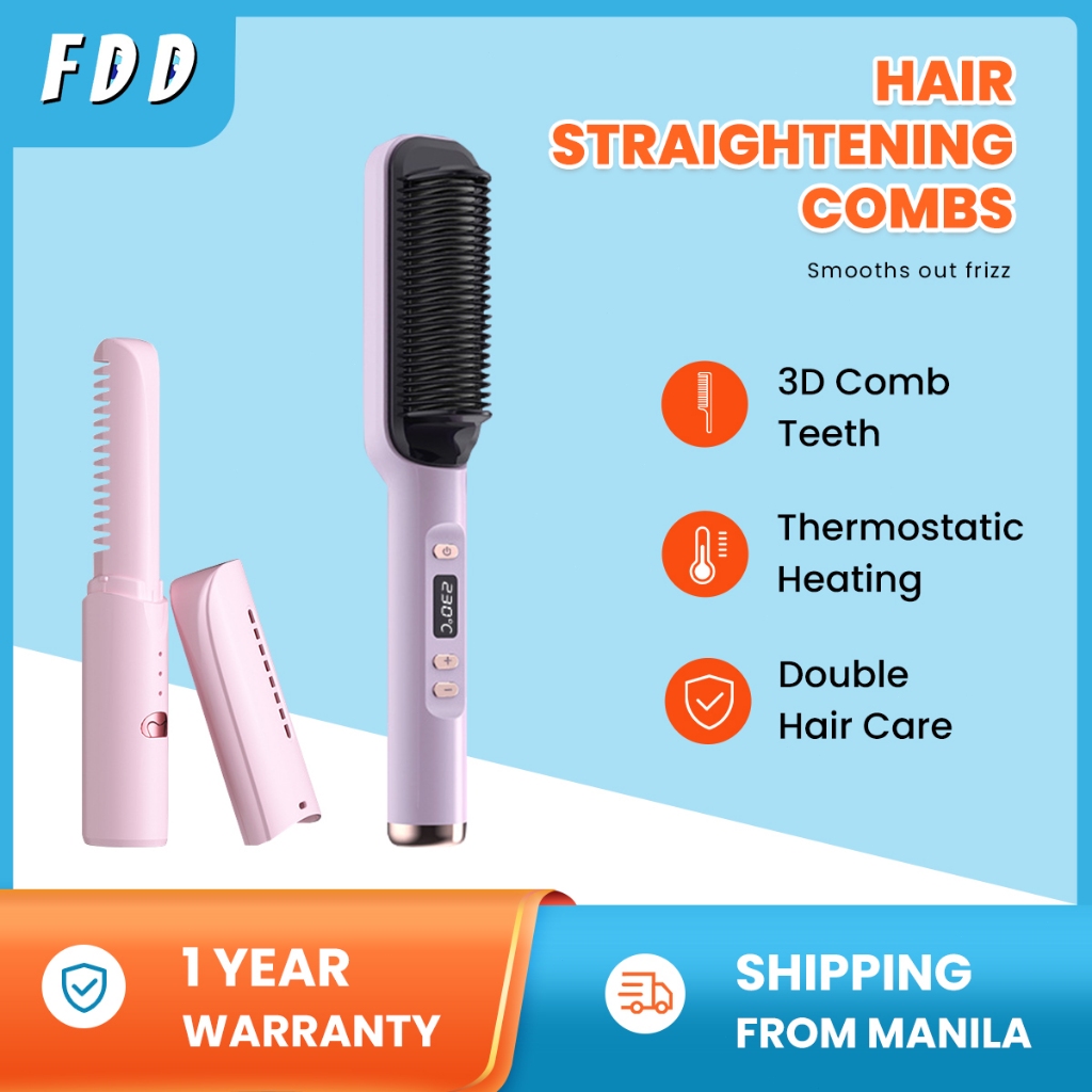 FDD 2 In 1 Straight Hair Comb Wired Hair Straightener And Curler USB ...