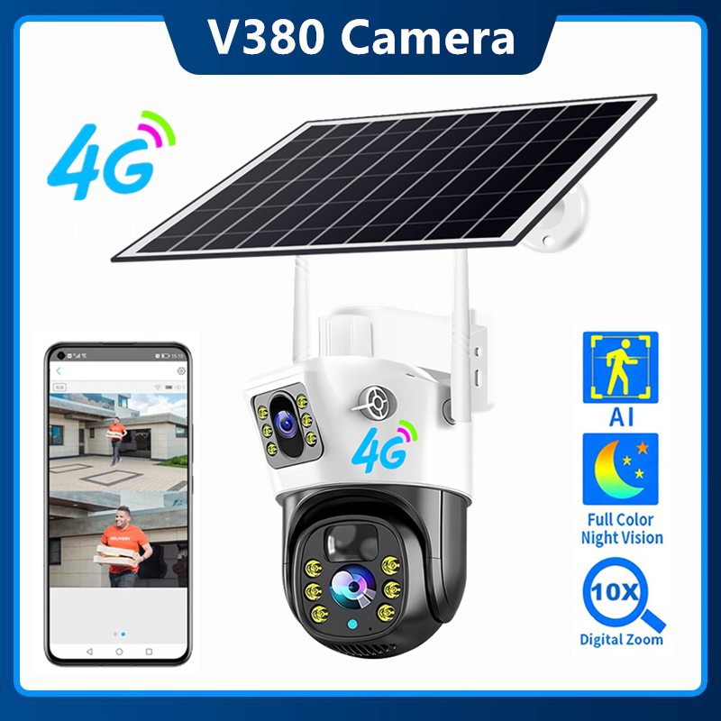V380 4G Chip Solar Camera 4K Dual Lens Screen 4G Sim Card AI Motion ...