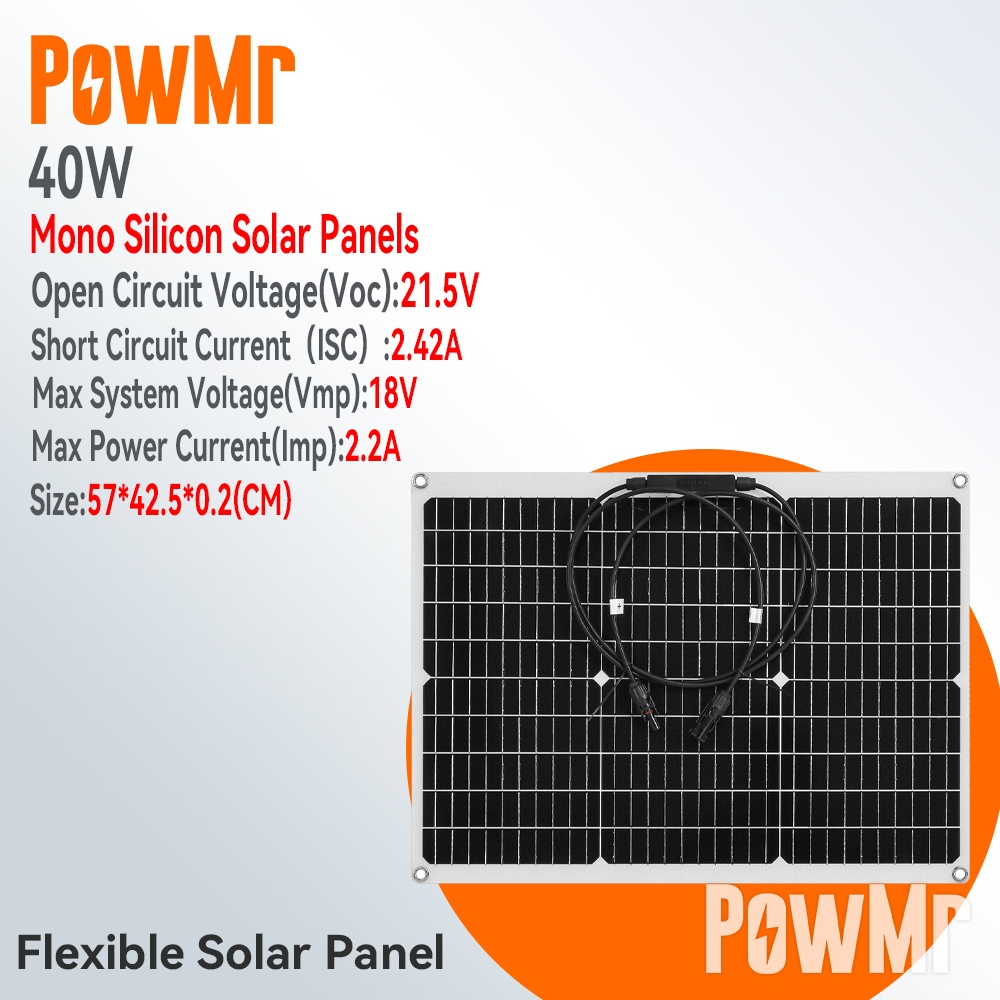 【Local Delivery】PowMr 40W Solar Panel Flexible Monocrystalline Solar ...