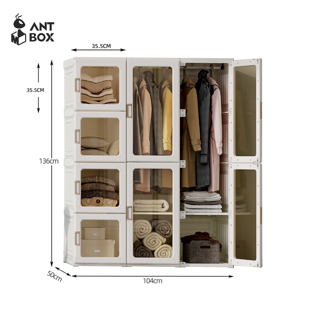 ANTBOX Clothes Cabinet Wardrobe 360L-890L Large Storage Capacity ...