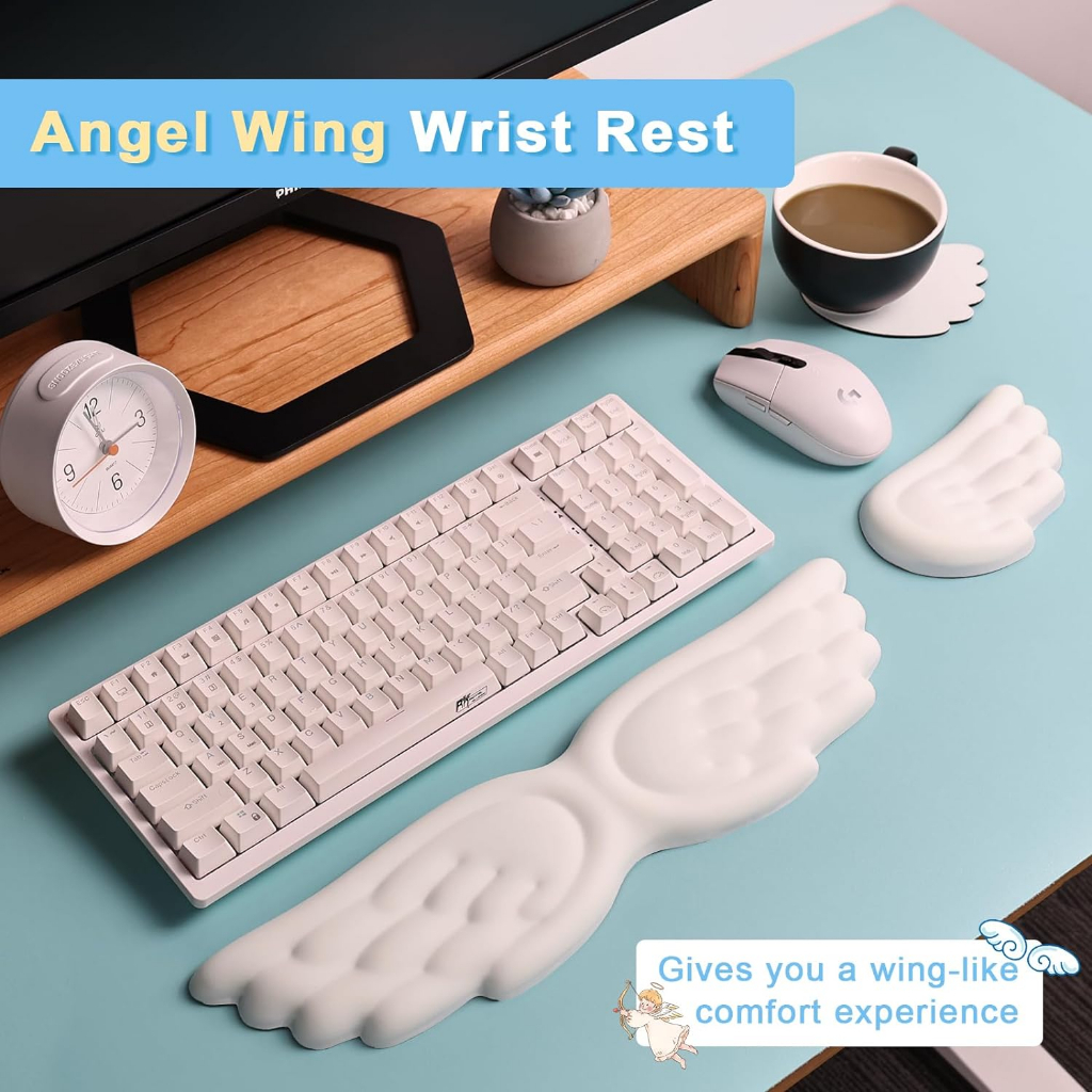 Angel Wings Leather Keyboard Wrist Rest and Mouse Pad Set with Memory ...