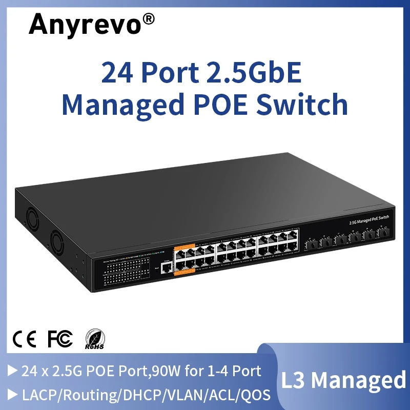 2.5G PoE Switch 24 Port L3 Managed 2500Mbps 6 Port 10G SFP+ Slot 400W ...