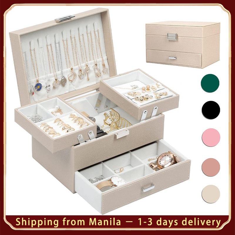 【24Hours Ship】jewelry box 3-Layer Ideal Gift for Women European simple ...