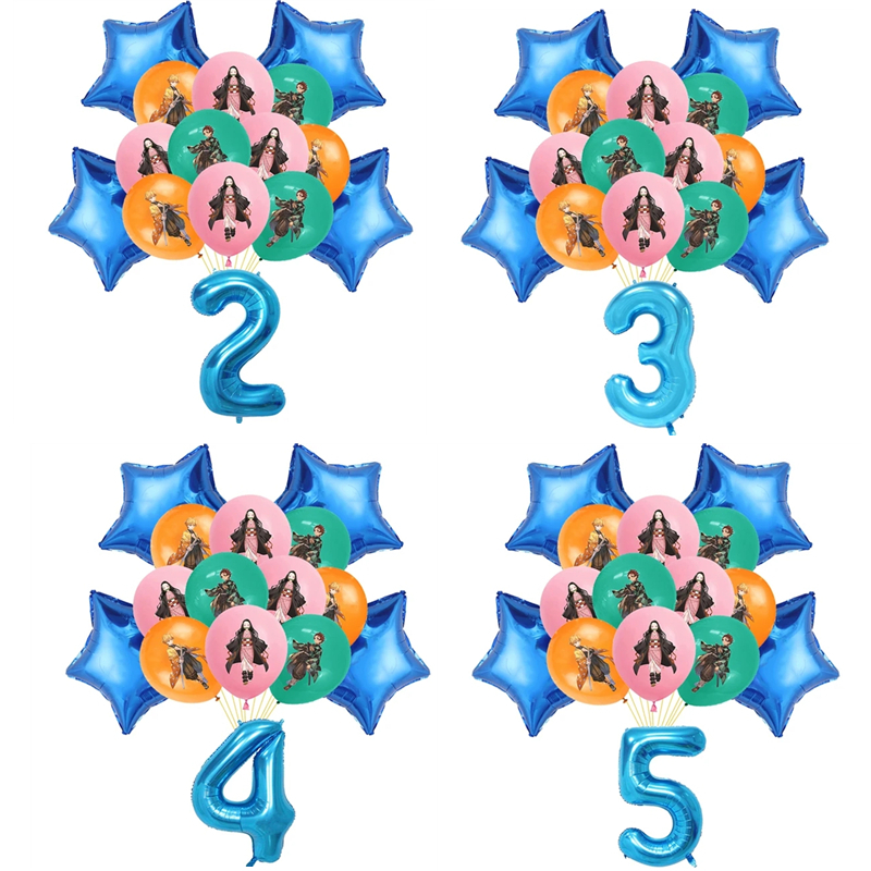 23pcs Demon Slayer Nezuko Balloons Blue 32inch Number Foil Balloon Kids ...