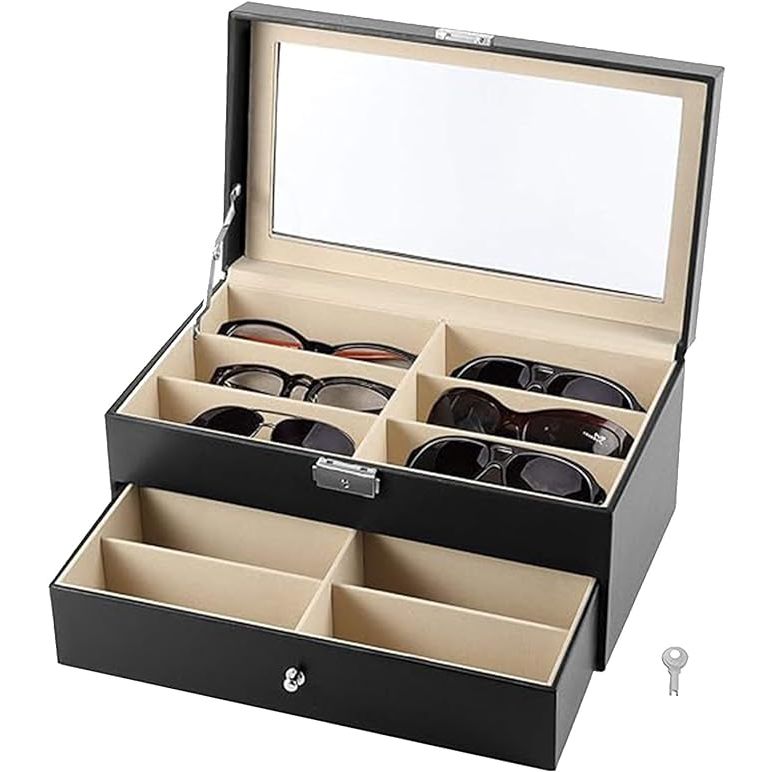 12 Slots 2 Layer Sunglass Organizer, Black Eyewear Storage Box for ...