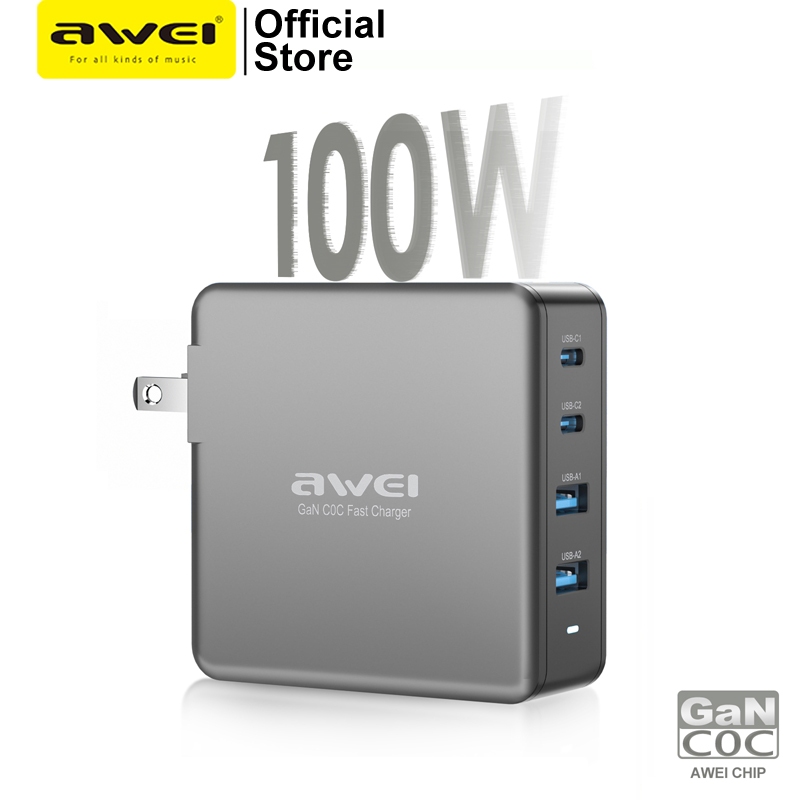 Awei PD48 100W GaN Fast Charger 2C2A 2 Type C 2 USB A 4 Ports Charger ...