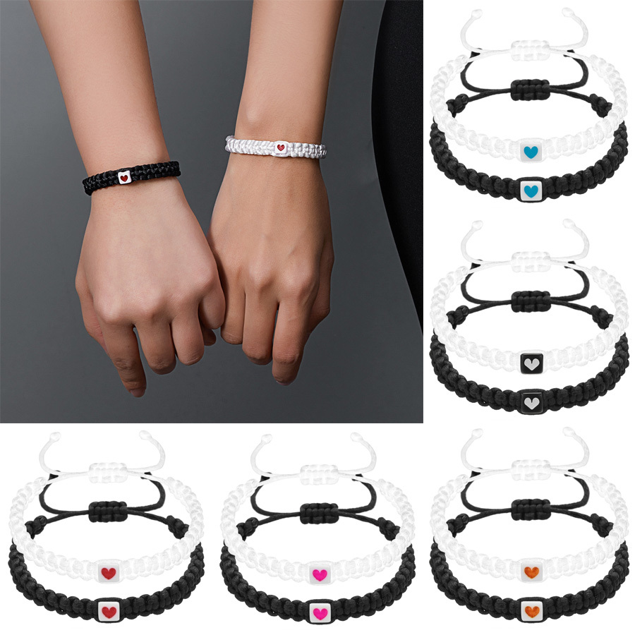 2pcs Love Heart Bracelet for Lovers Men Women Handmade Braid Couple ...