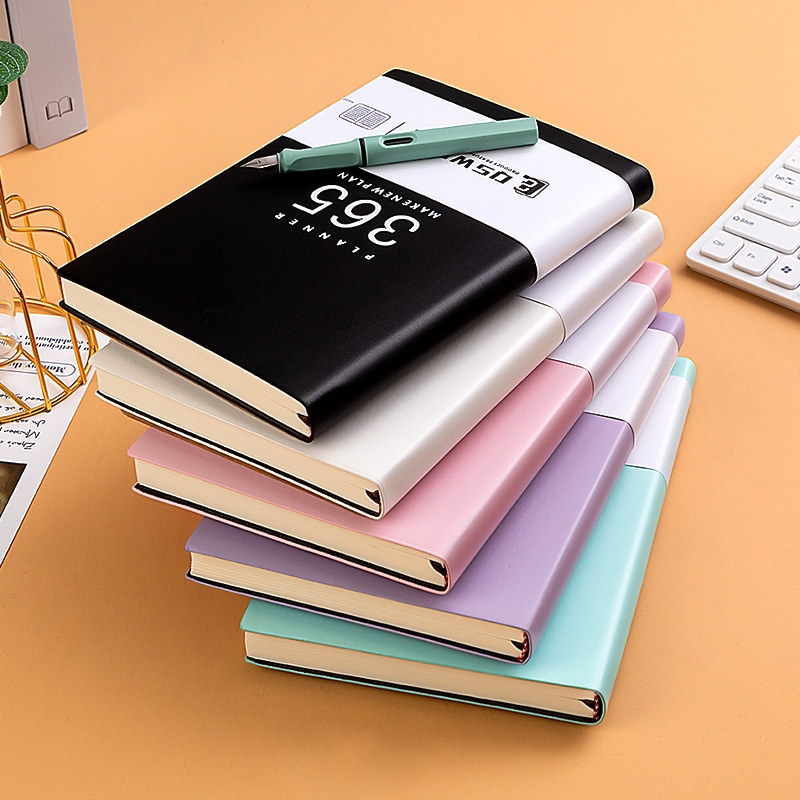 Ashley A5/360 Pages Simple 2024 Planner Notebook Leather Cover Agenda ...