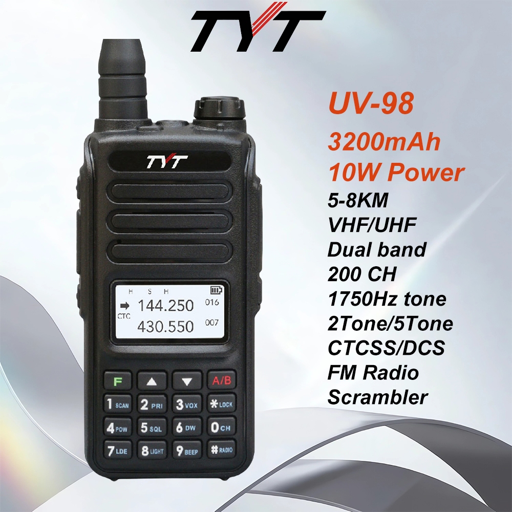 TYT TH-UV 98 Walkie Talkie 10W 3200 mAh VHF/UHF Dual Band Two Way Radio ...