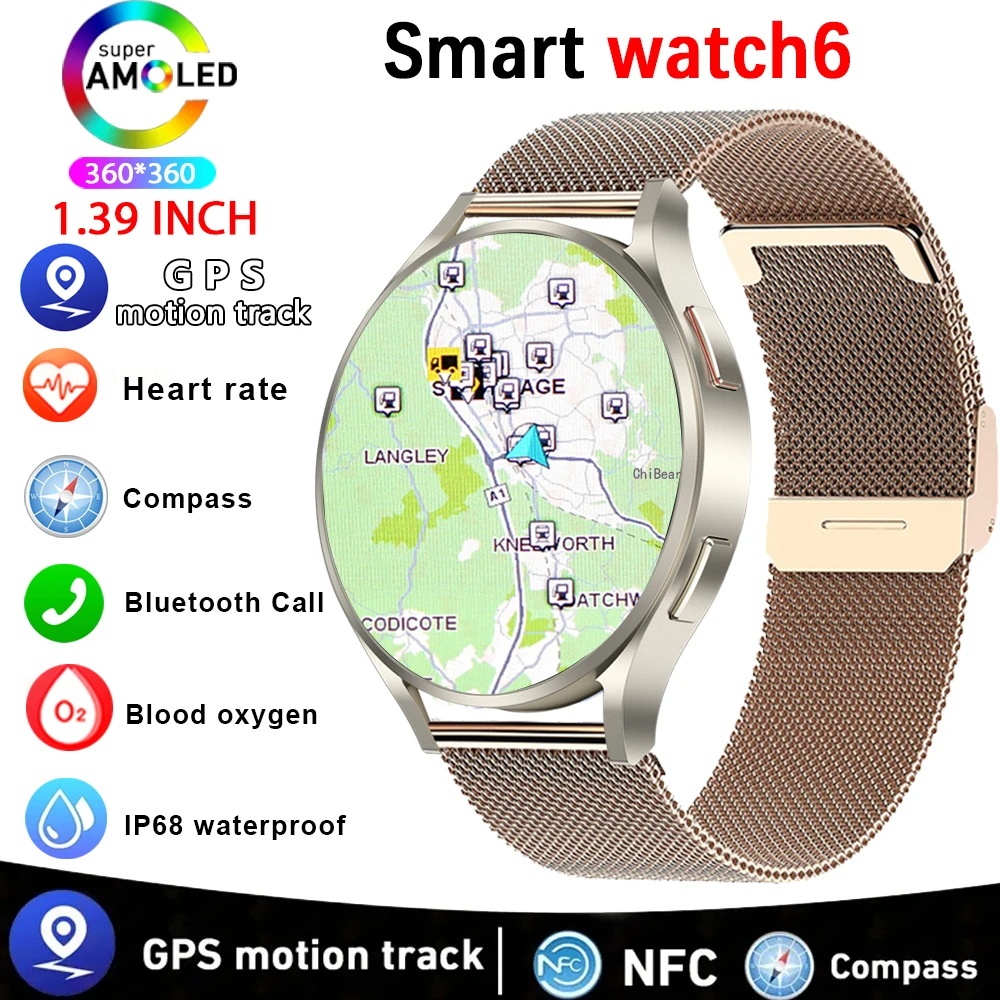 2024 New GPS Track Compass Watch 6 Smart Watch Men Amoled Always ...