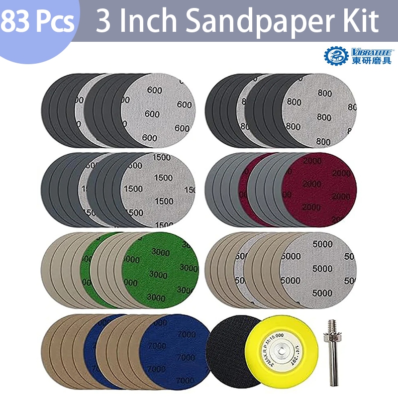 3 Inch Wet and Dry Sandpaper 83 Pcs Hook & Loop Sanding Discs Assorted ...