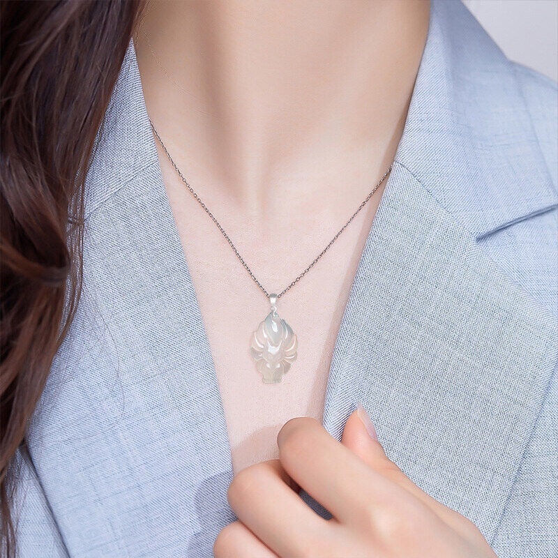 Jade Nine Tailed Fox Necklace Stainless Steel Silver Chain Does Not ...