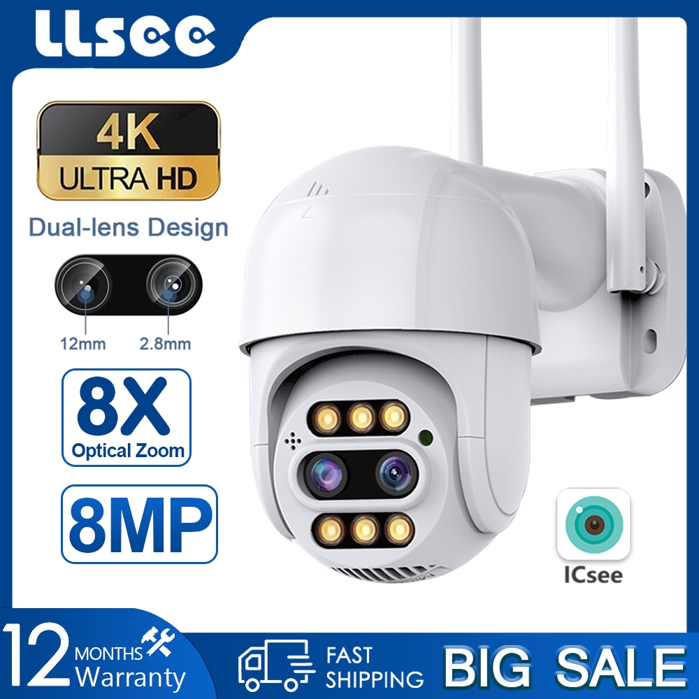 LLSEE icsee APP Wireless WiFi cctv Camera Dual Lens Outdoor HD 8MP 4K Image Quality Camera ...