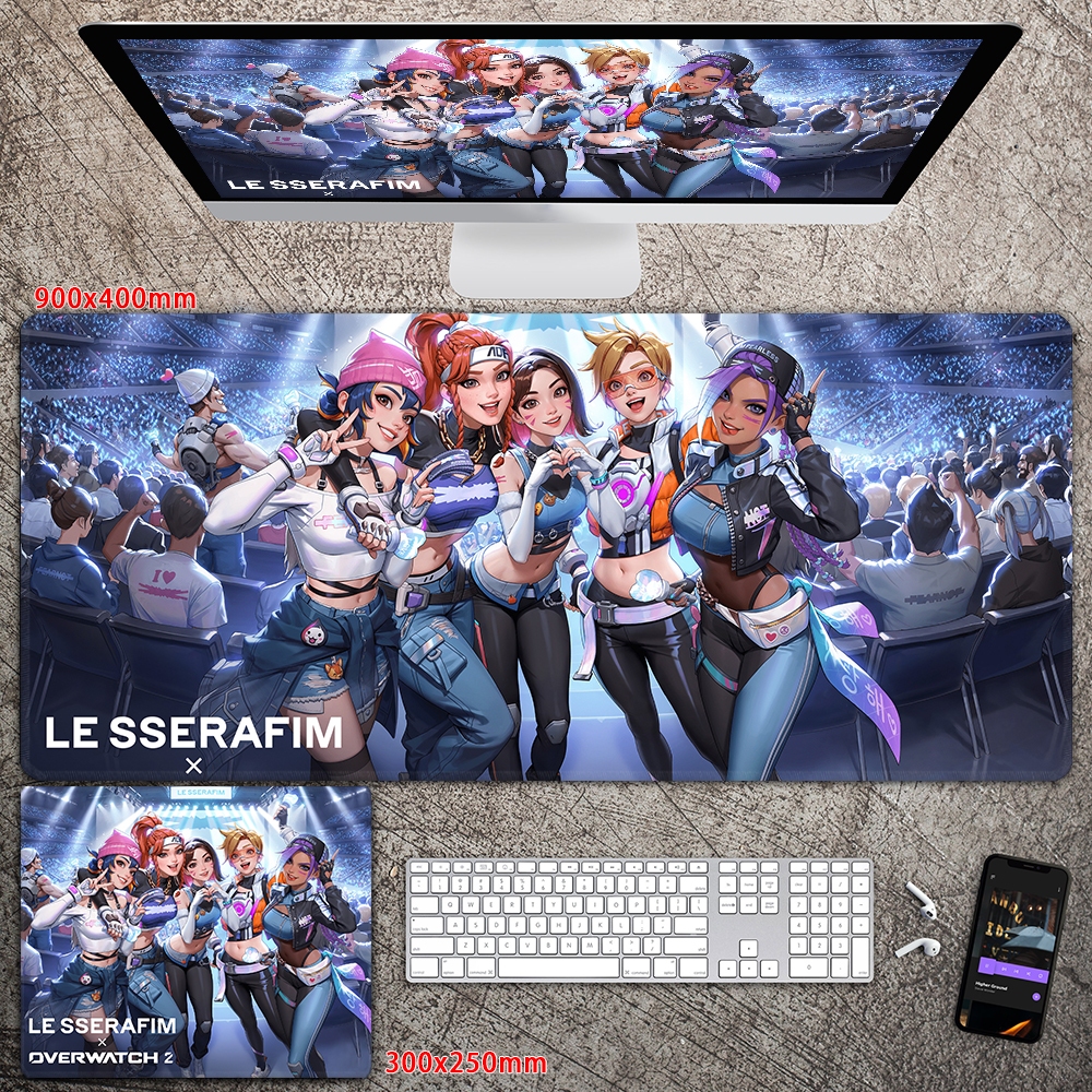 Girl Group LE SSERAFIM x OVERWATCH 2 Mouse pad Extended Waterproof Non ...