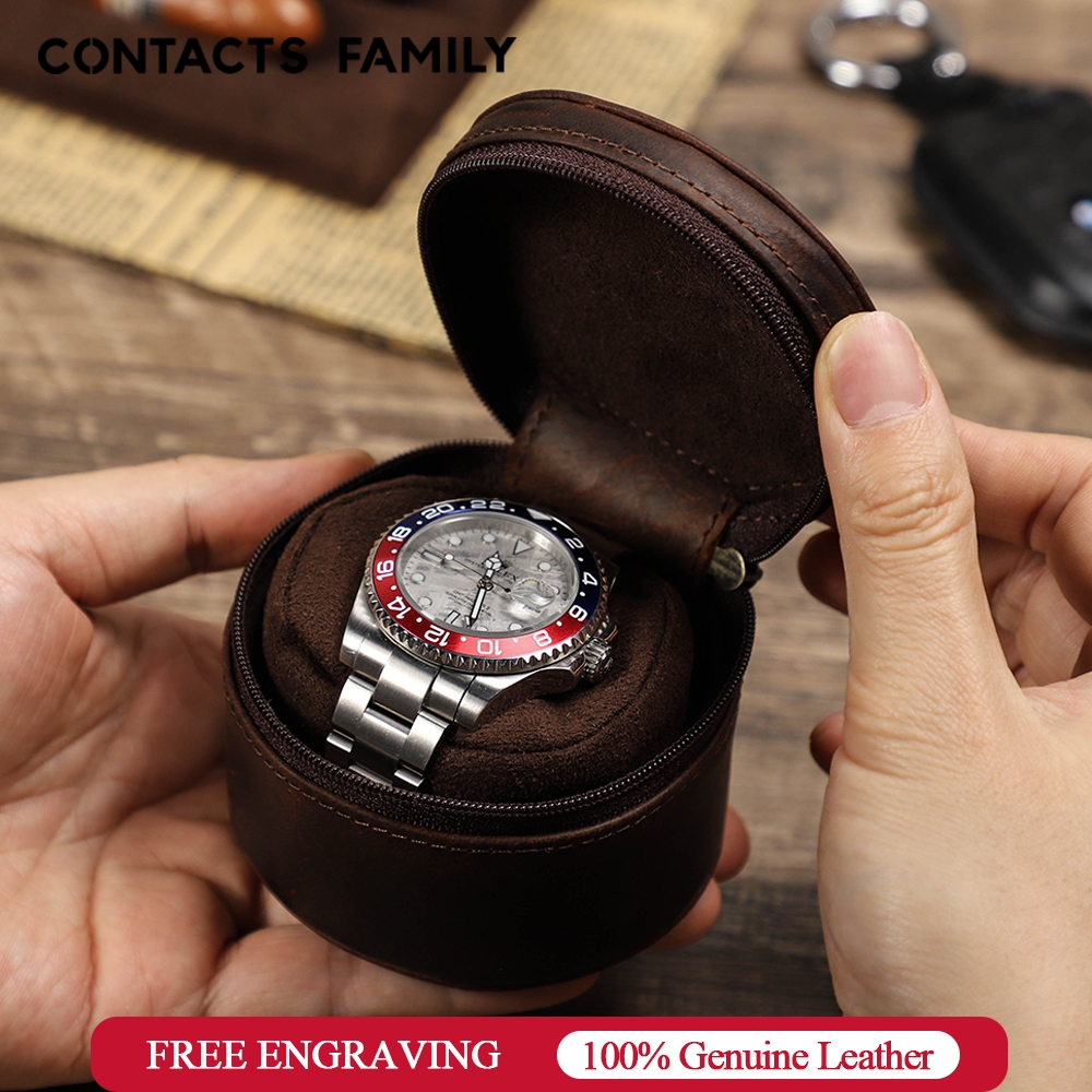 CONTACTS FAMILY Retro Single Watch Box Case for Men Genuine Leather ...
