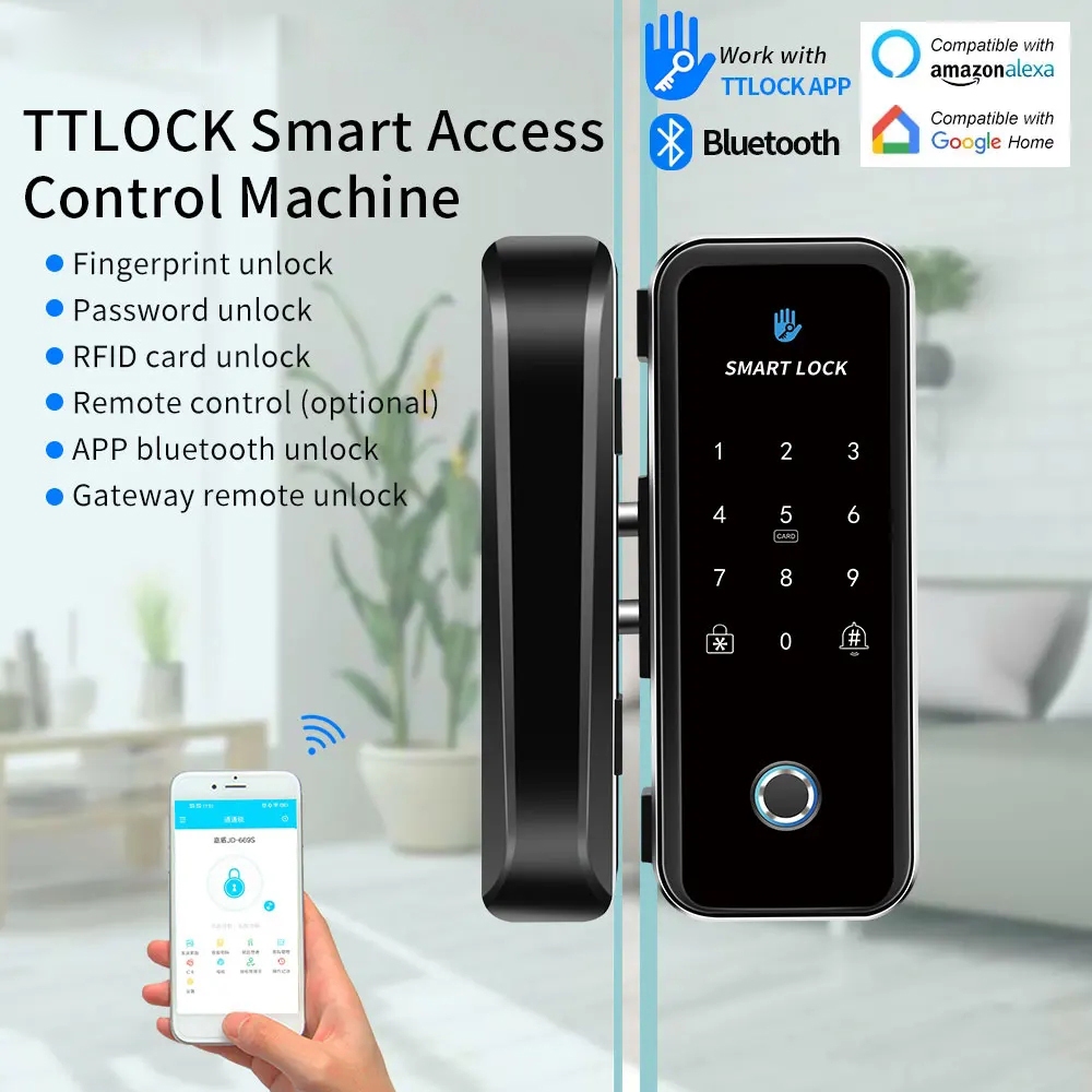 Bluetooth TTLOCK Smart Lock For Glass or Wooden Door Sliding Door ...