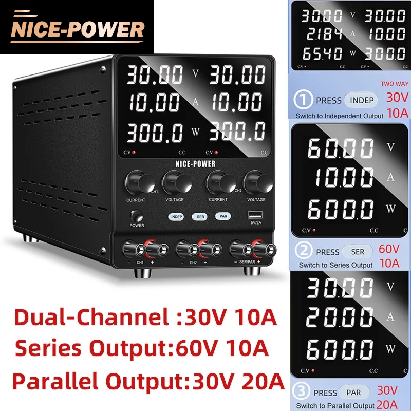 NICE-POWER 300W 360W Adjustable Dual Channel Lab DC Power Supply 50V ...