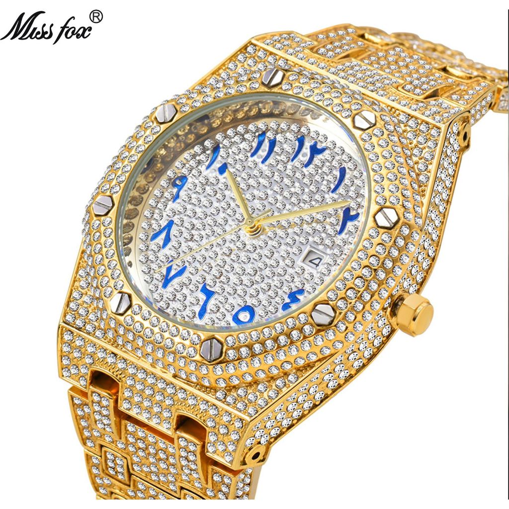 MISS FOX Men's Watch Luxury Diamond Creative Art Font Surface Trendy ...