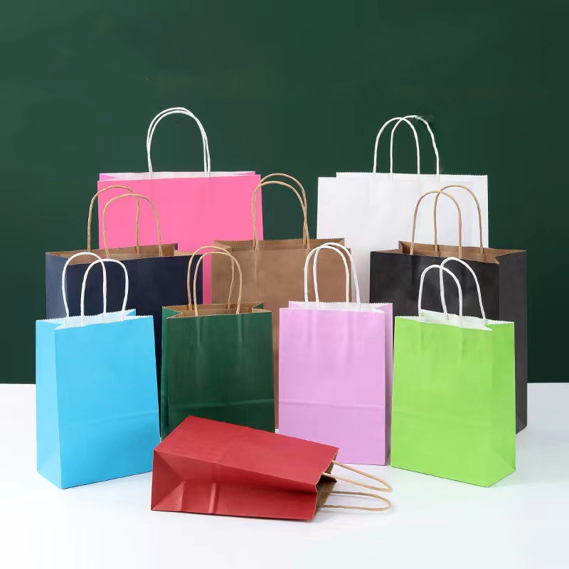 10Pcs/Set Colored Kraft Paper Bags For Takeout Packaging Handheld Paper ...