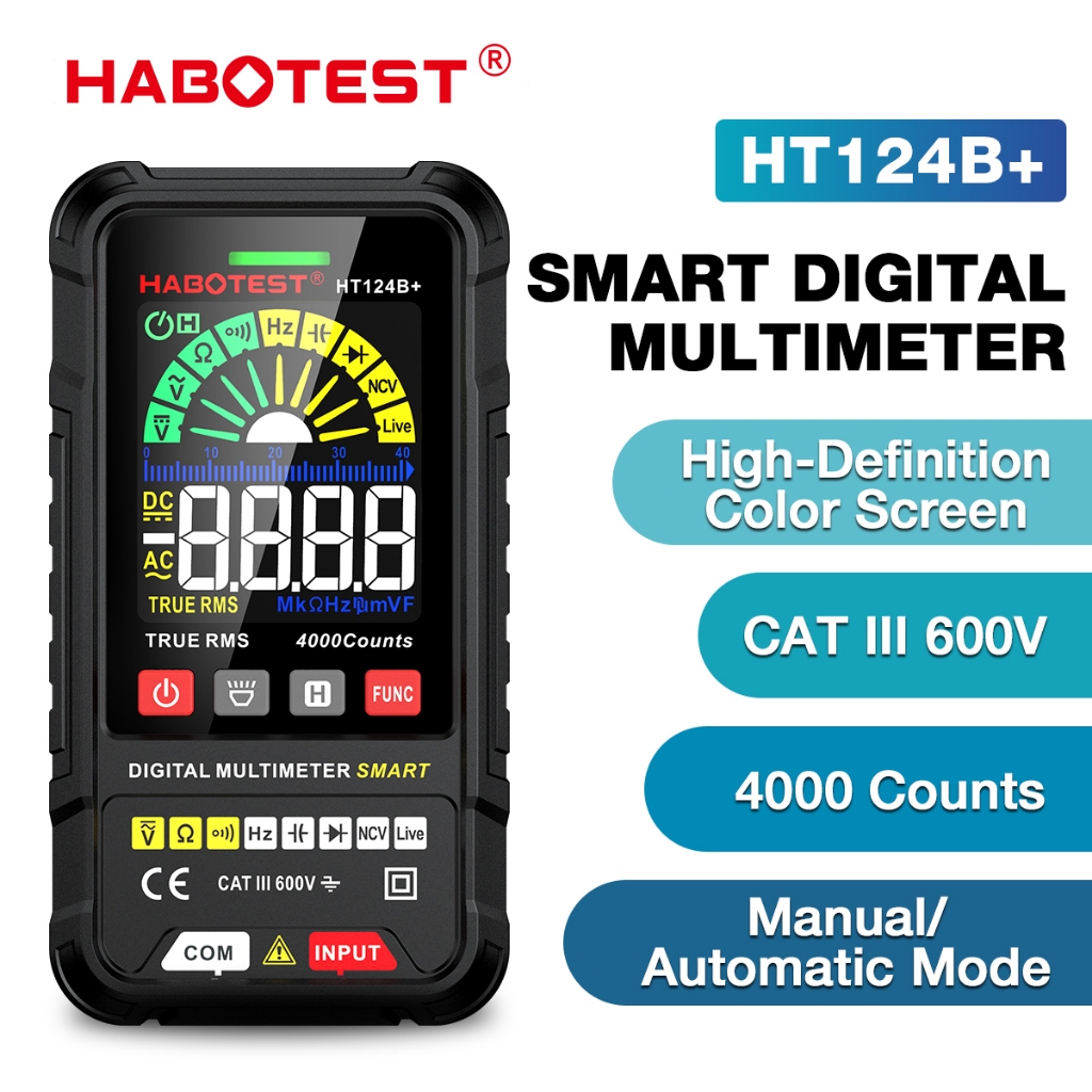 HABOTEST HT124 Smart Digital Multimeter 600V AC/DC Voltmeter 4000 ...