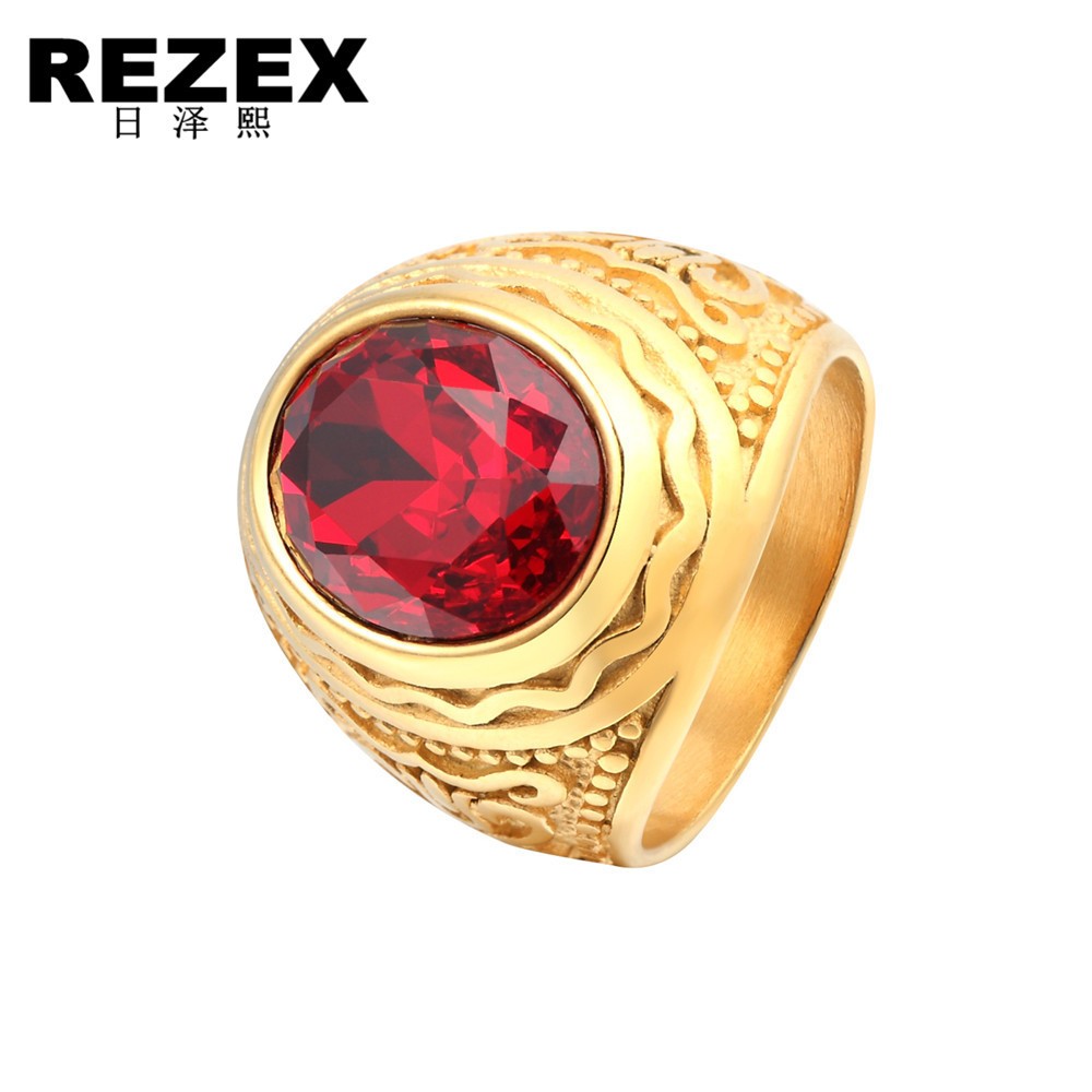 European American Men Unique Retro Ruby Titanium Steel Ring | Shopee ...