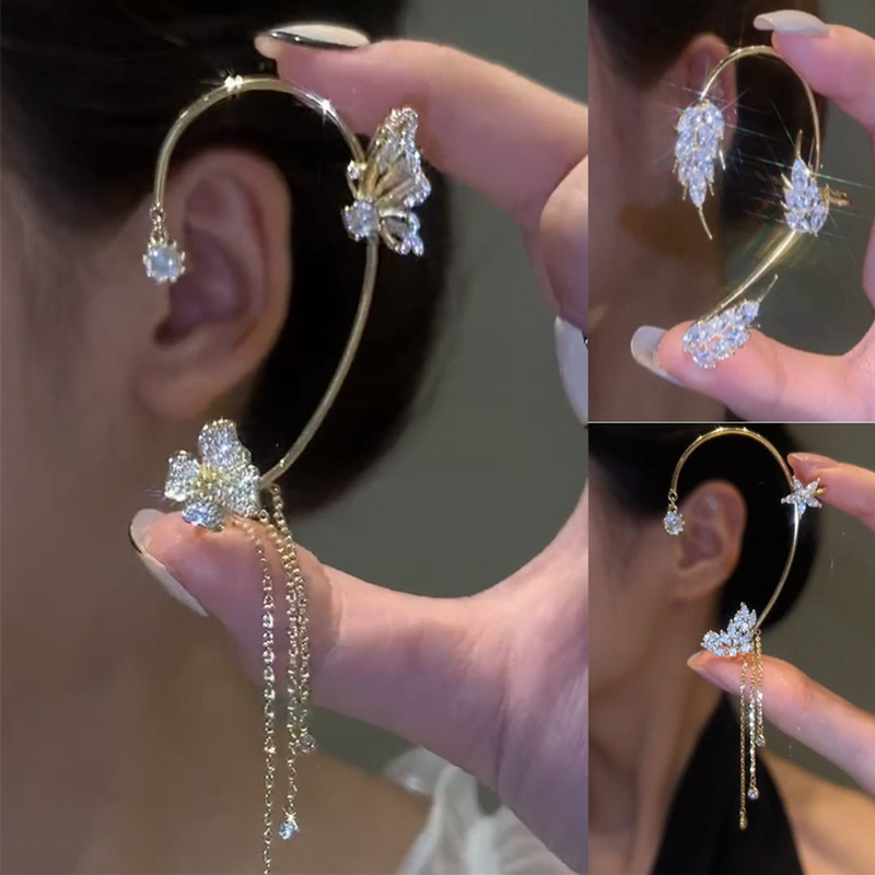 Flowers Earrings Exquisite Ear Cuff Tassle Ear Hook Clip On Cartilage No Pierced Earrings For ...