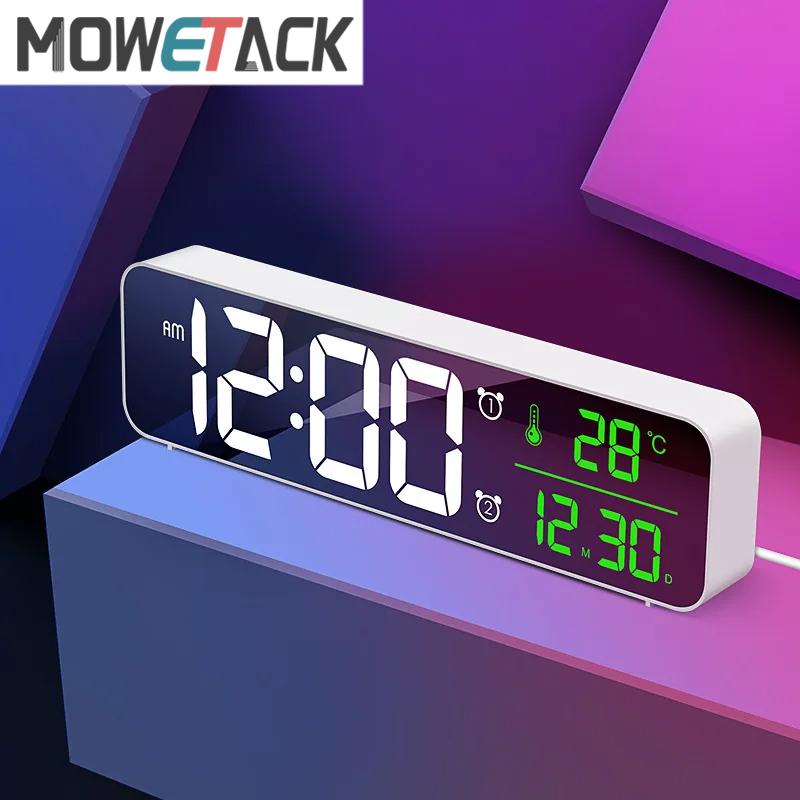 Smart LED Digital Alarm Clock Watch USB Table Clock Temperature Date ...