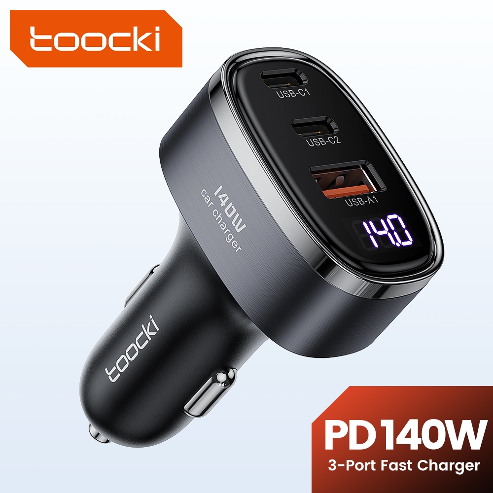 Toocki 140W Digital Display Type C Car Charger Three Ports Fast ...