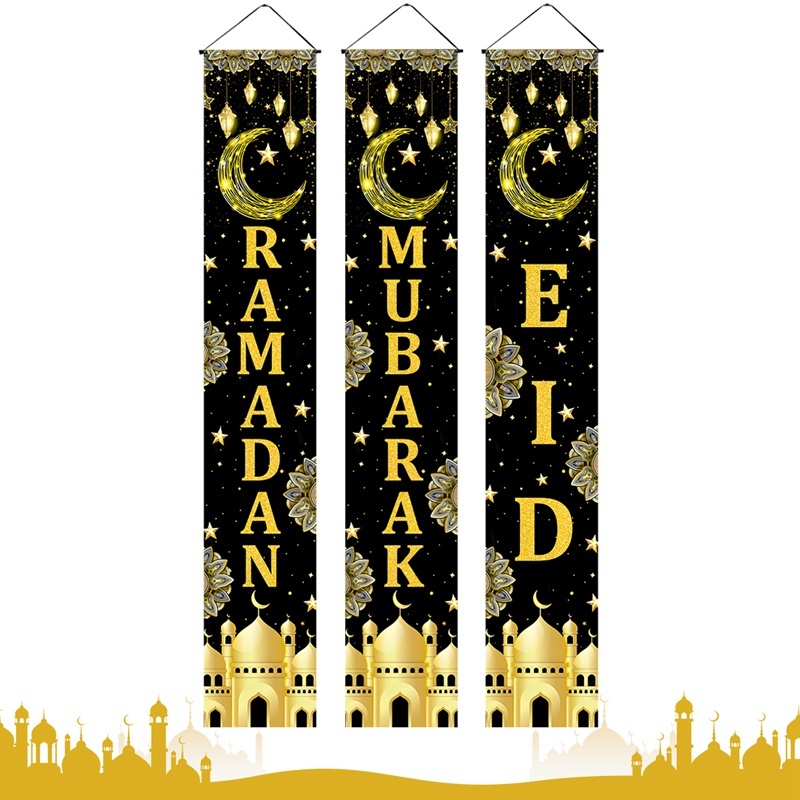 3pcs Eid And Ramadan Door Banner Hari Raya Outdoor Ramadan Decorations ...