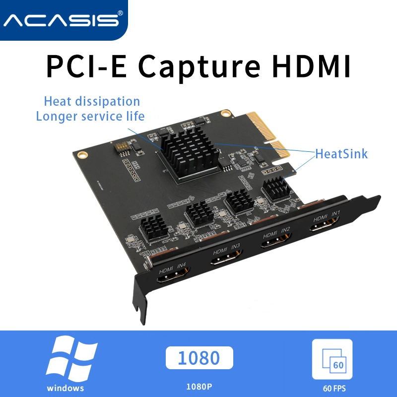 ACASIS Video Capture Card Quad 4 HDMI PCIe 1080P 60FPS OBS Wirecast ...
