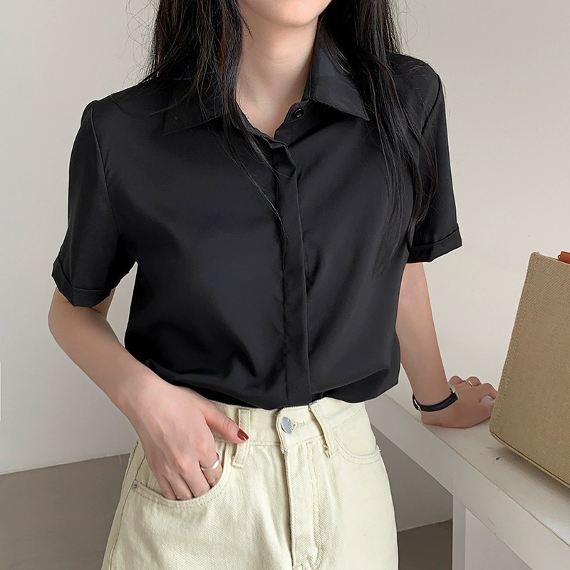 CCC-H Short Sleeve Chiffon Blouse For Women Buttoned Polo Shirt ...