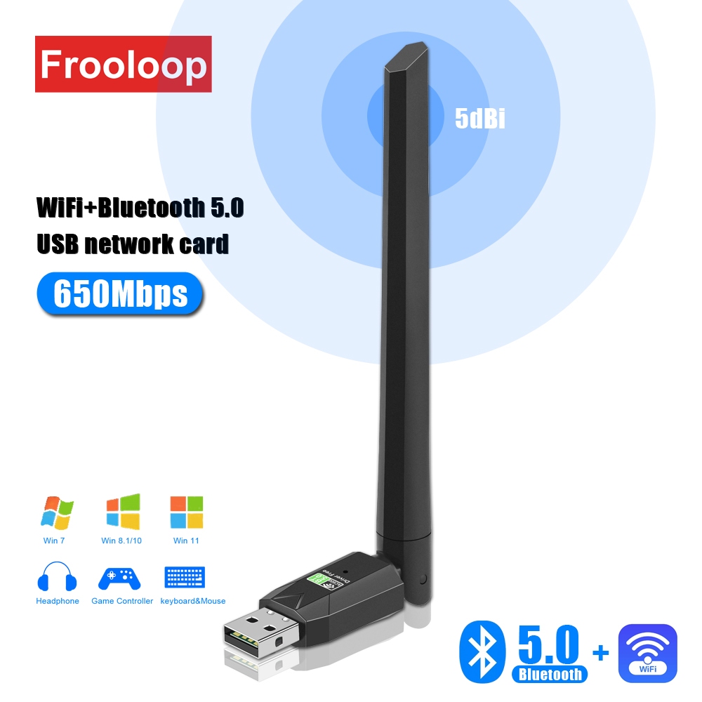 Dual Band 600Mbps USB Wireless Network Card With Bluetooth 5.0 2.4GHz ...