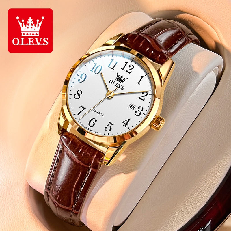 OLEVS Watch For Women Waterproof Original Water Resistant Leather Strap ...
