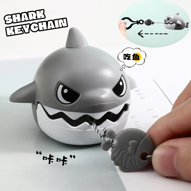 Cute Shark Keychain Cartoon Creative Bag Pendant Drawstring Clockwork ...