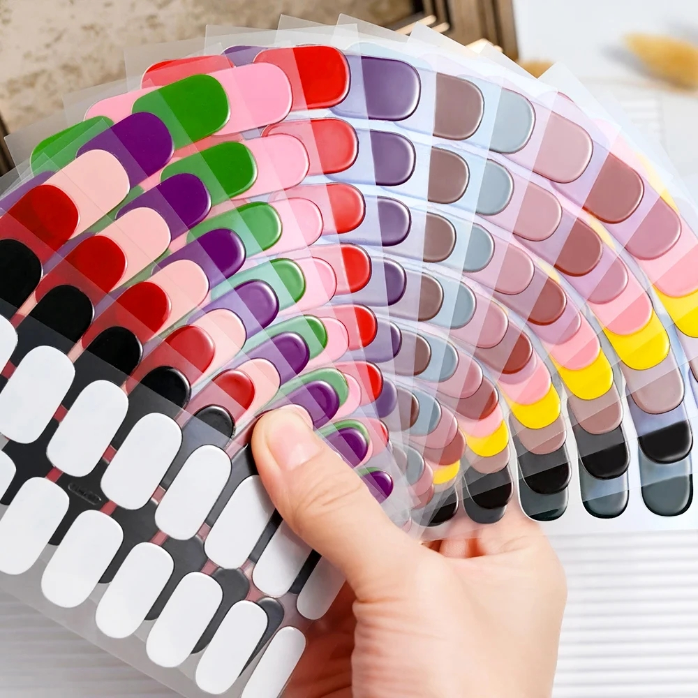 Solid Color 48 Strips(3 sheet) Semi-Cured Gel Nail Wraps Adhesive ...