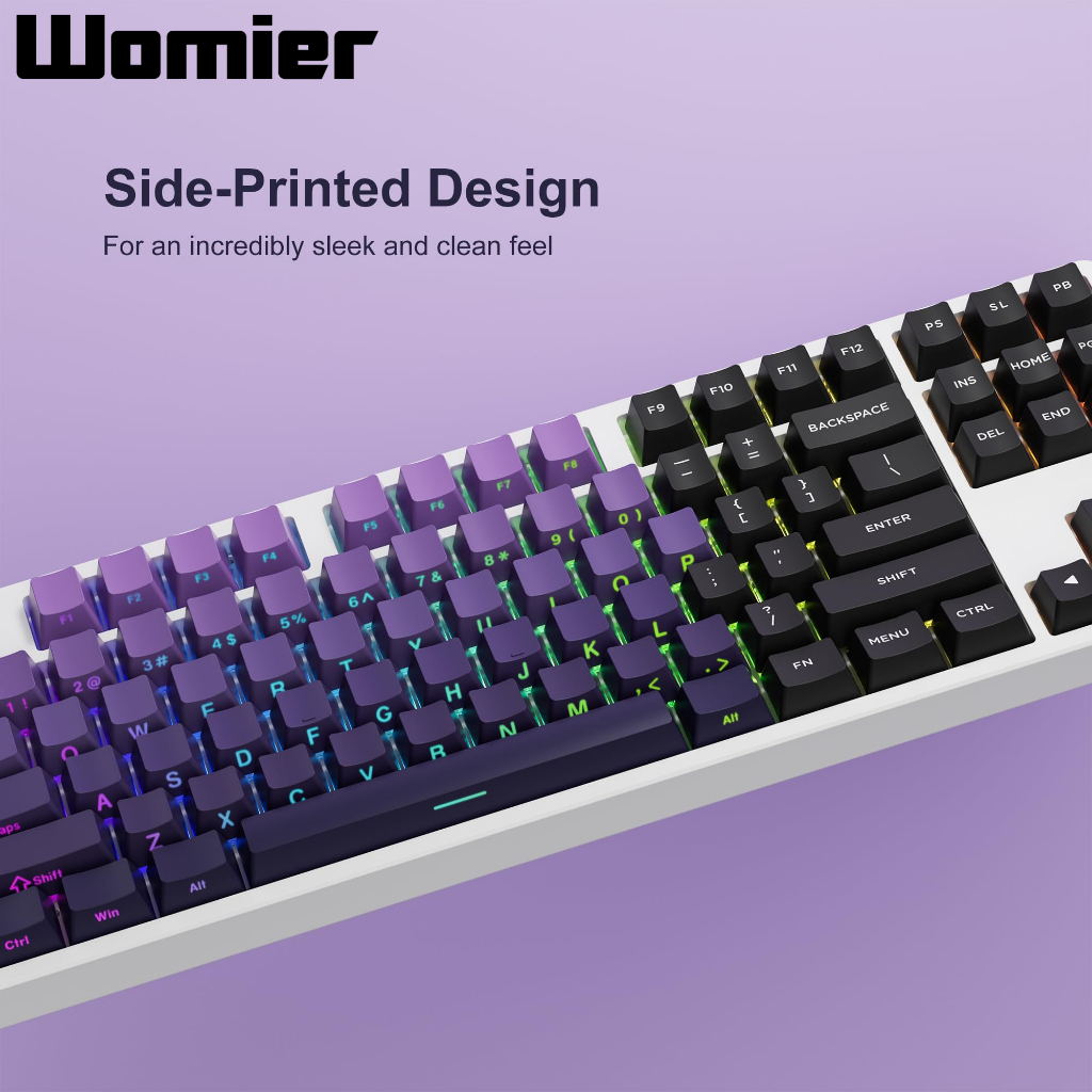 WOMIRE Side Printed Keycaps, 136 Keys Gradient Purple Keyboard Cover ...