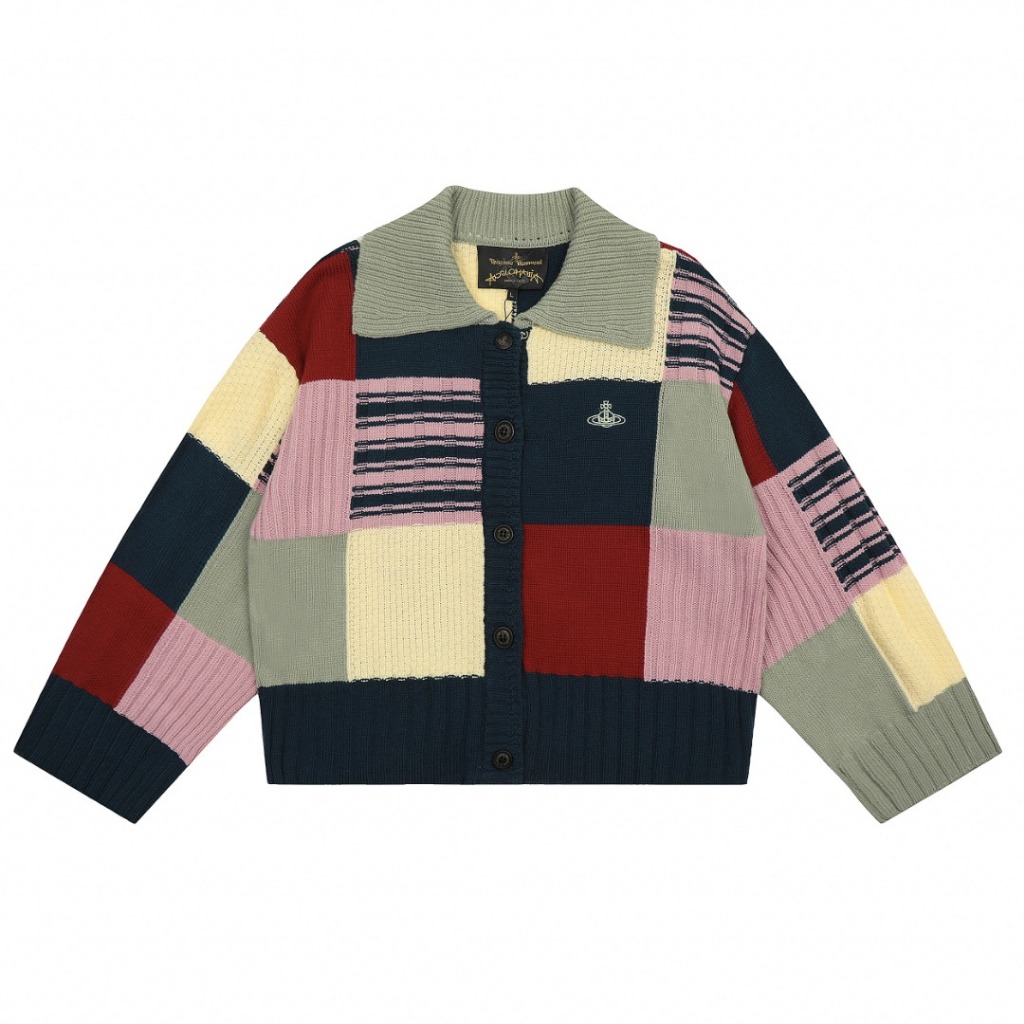️Ready Stock ️ ️New multi-color patchwork polo cardigan knit sweater ...