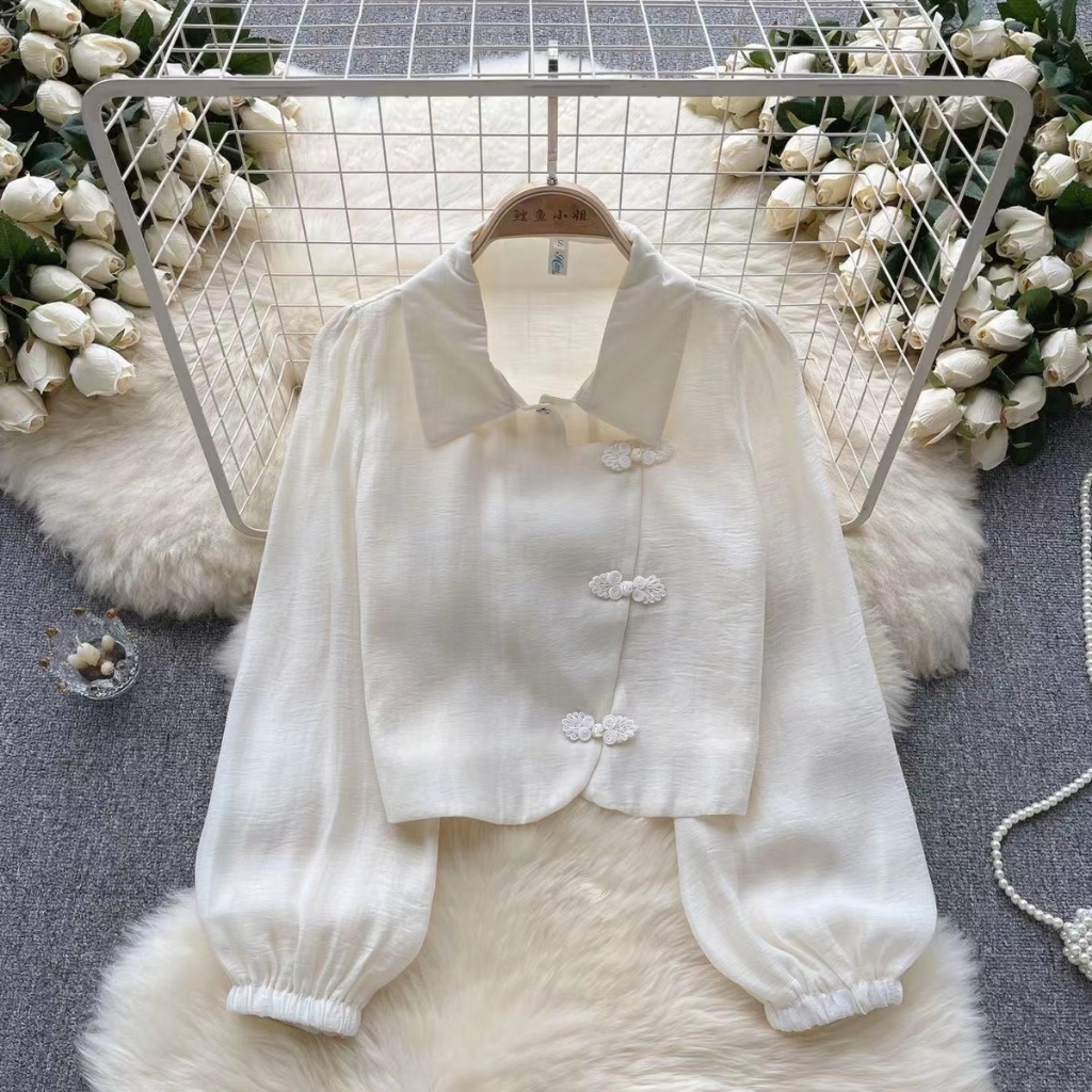 Chinese Style Women Ladies Loose Button Up Long Sleeve Shirt Blouse ...