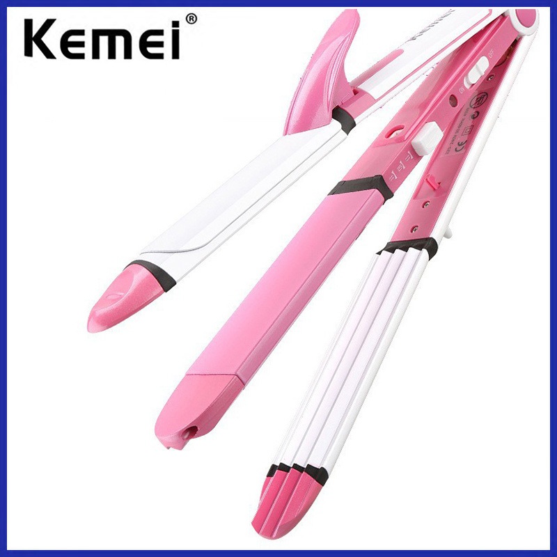 Kemei 3 In 1 Ceramic Hair Straightener Curler Hair Crimper Curling Iron ...