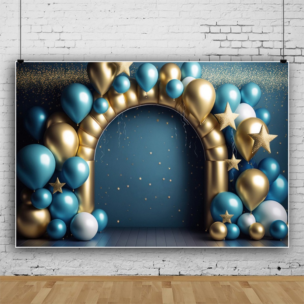 5x3ft Golden Blue Balloon Arch Photography Background for Wedding ...