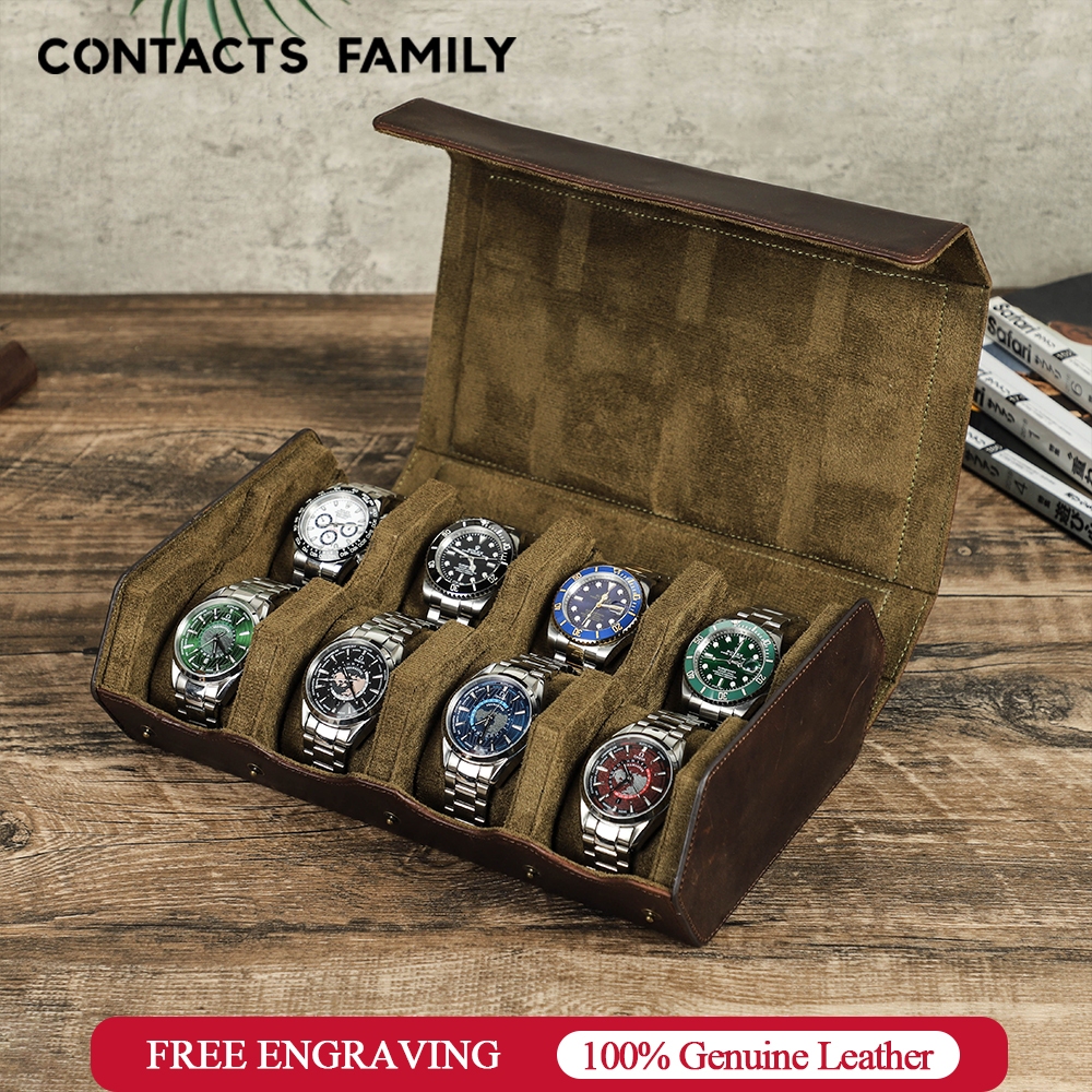 CONTACT'S FAMILY Handmade Genuine Leather 8 Slots Watch Case Storage ...