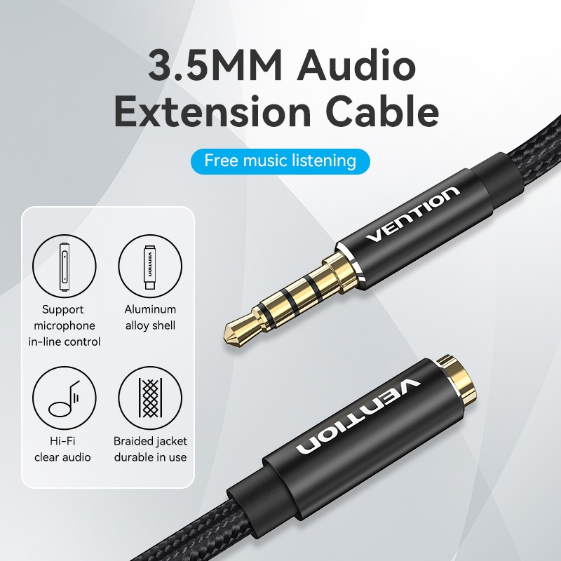 Vention 3.5MM AUX Audio Extension Cable Ports Hi-Fi Support Microphone ...