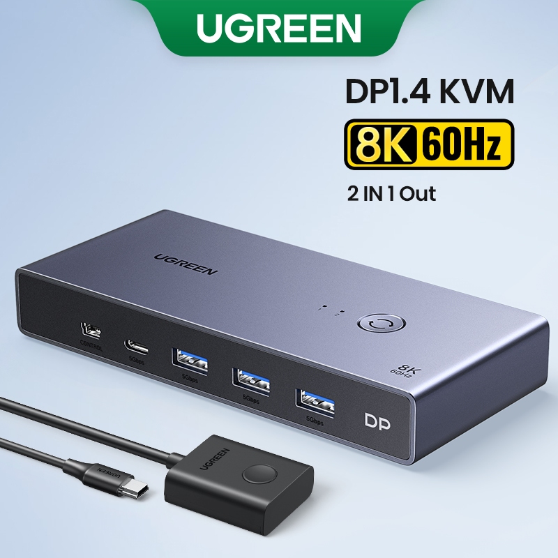 UGREEN DP 1.4 Switch 8K 60Hz KVM Switch 2 PCs Sharing Display Printer ...