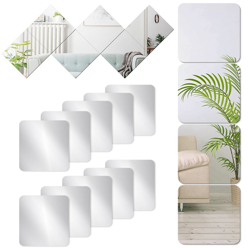 DIY Acrylic Self-adhesive Soft Mirror Wall Sticker/Square Tile Decal ...