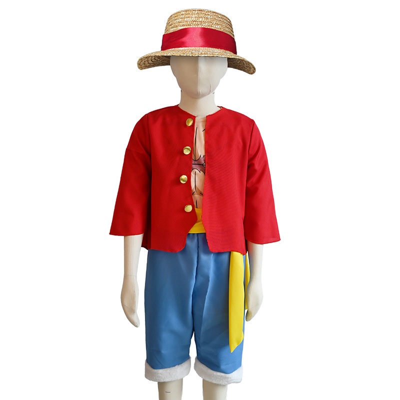 Anime One Piece Monkey D. Luffy Costume for Kids with Straw Hat Cosplay ...