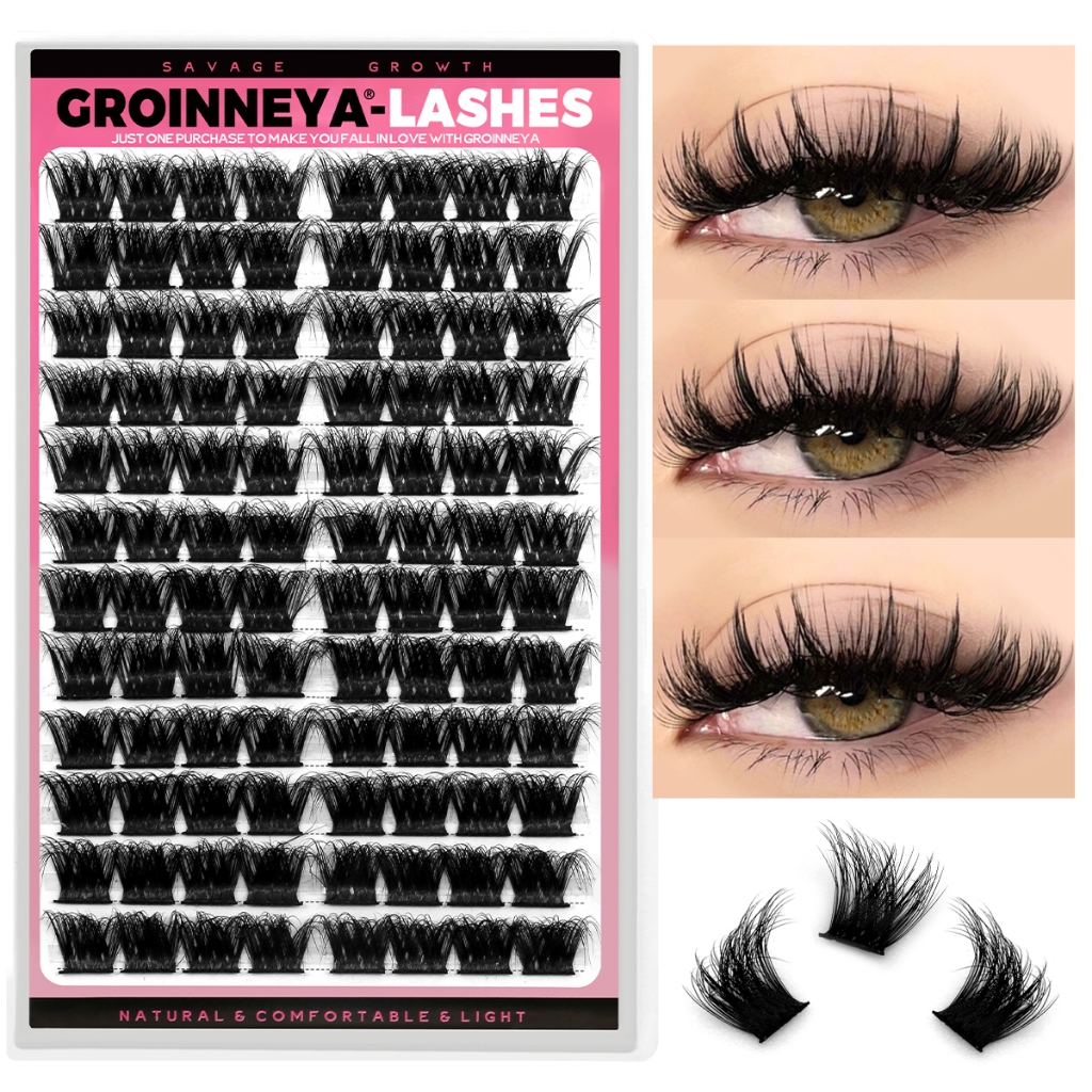 GROINNEYA Cluster Lashes Fluffy Lashes Volume Cross Soft Lightweight ...
