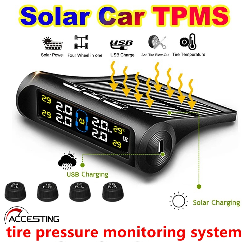 TPMS Wireless Tire Pressure Monitoring System Solar Car Tyre Pressure ...