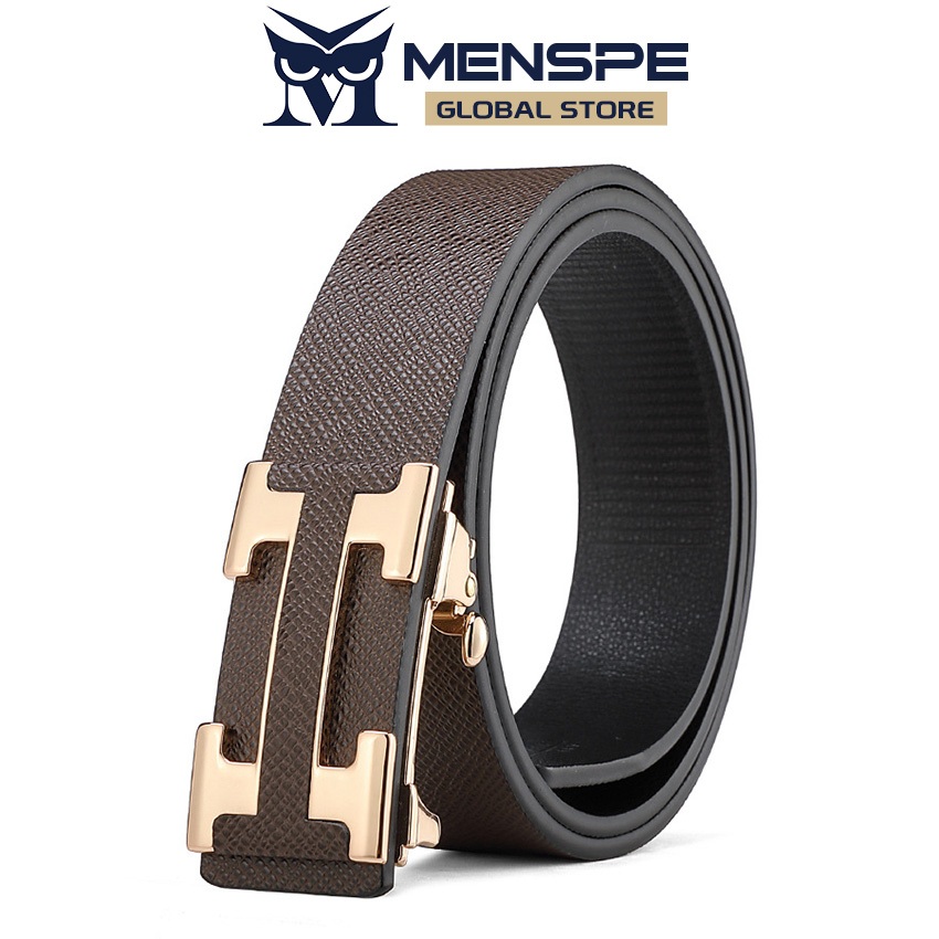 MENSPE Men's Belt Genuine Leather Belts H Letter Pattern Belt Two-layer ...