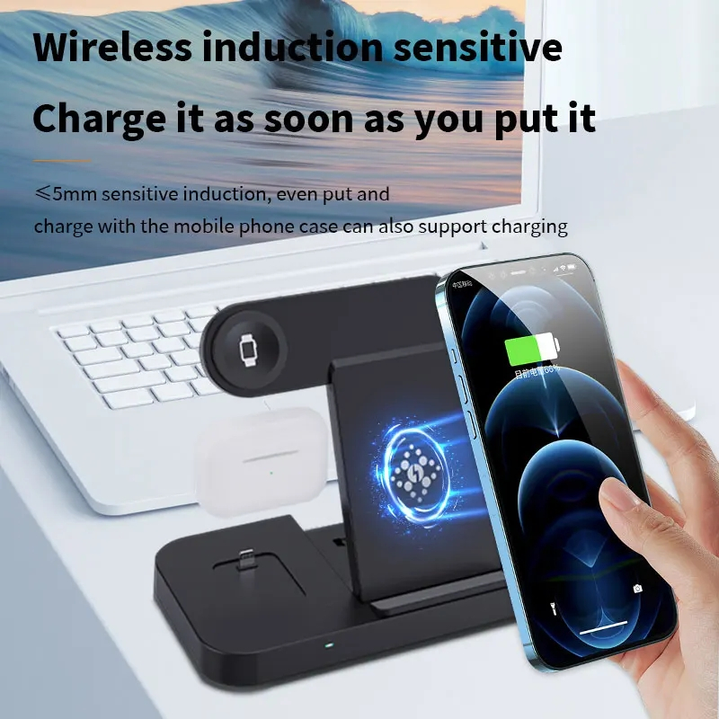 3 in 1 Magnetic Wireless Charger Stand For Induction USB Fast Charging ...